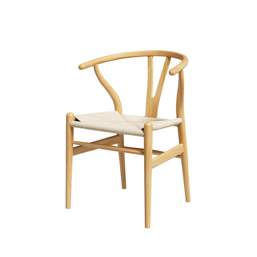 Artiss Wishbone Dining Chairs Ratter Seat Solid Wood Frame Cafe Lounge