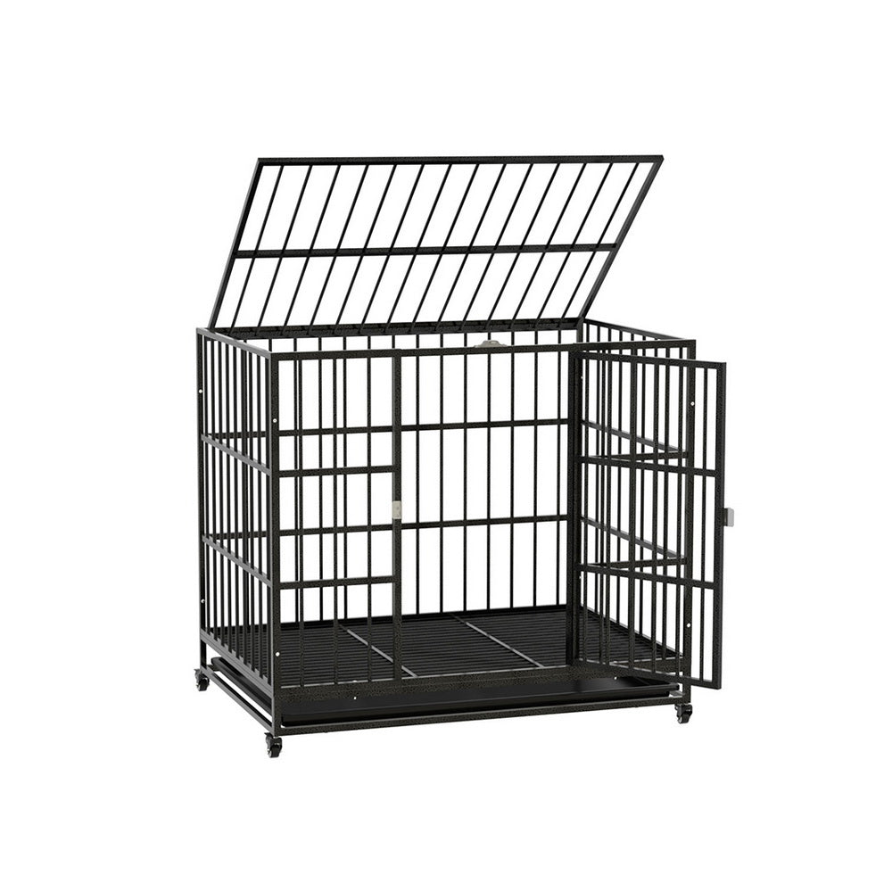 i.Pet Dog Cage Crate Large Puppy Cat Anti-Bite Pet Kennel Wheels w/Tra