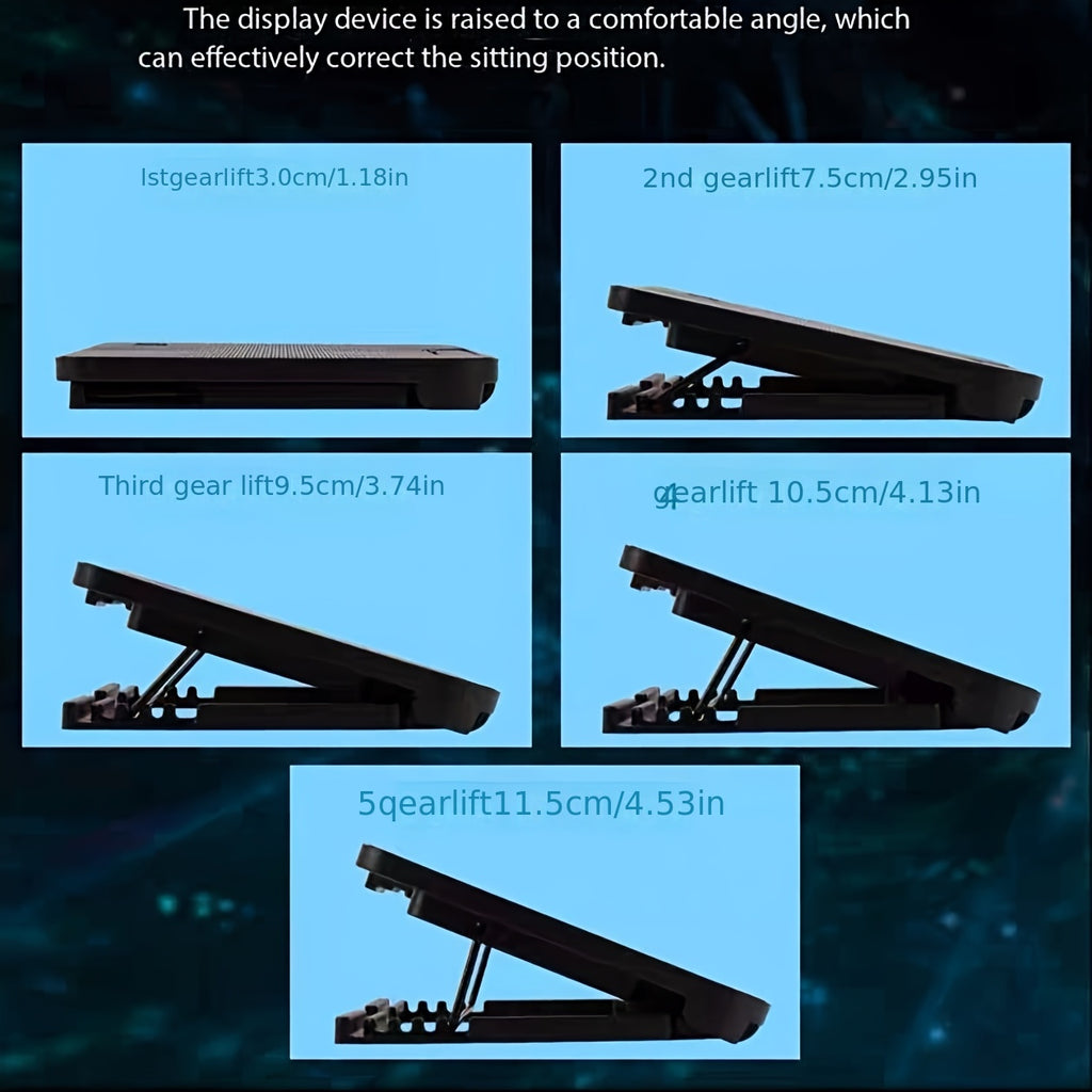 **Fully Compatible Laptop Stand｜Dual-Fan Cooling + Ergonomic Angle Adj