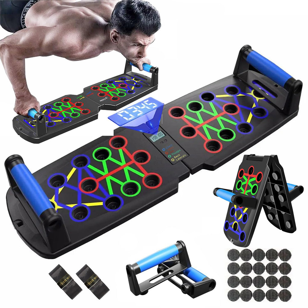 Smart Push-Up Bar with Counter & Timer – Foldable Home Workout Board f