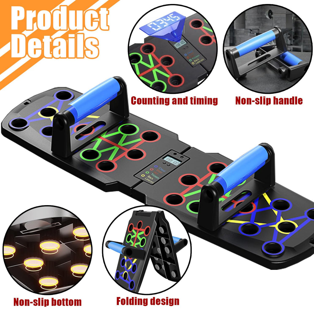 Smart Push-Up Bar with Counter & Timer – Foldable Home Workout Board f