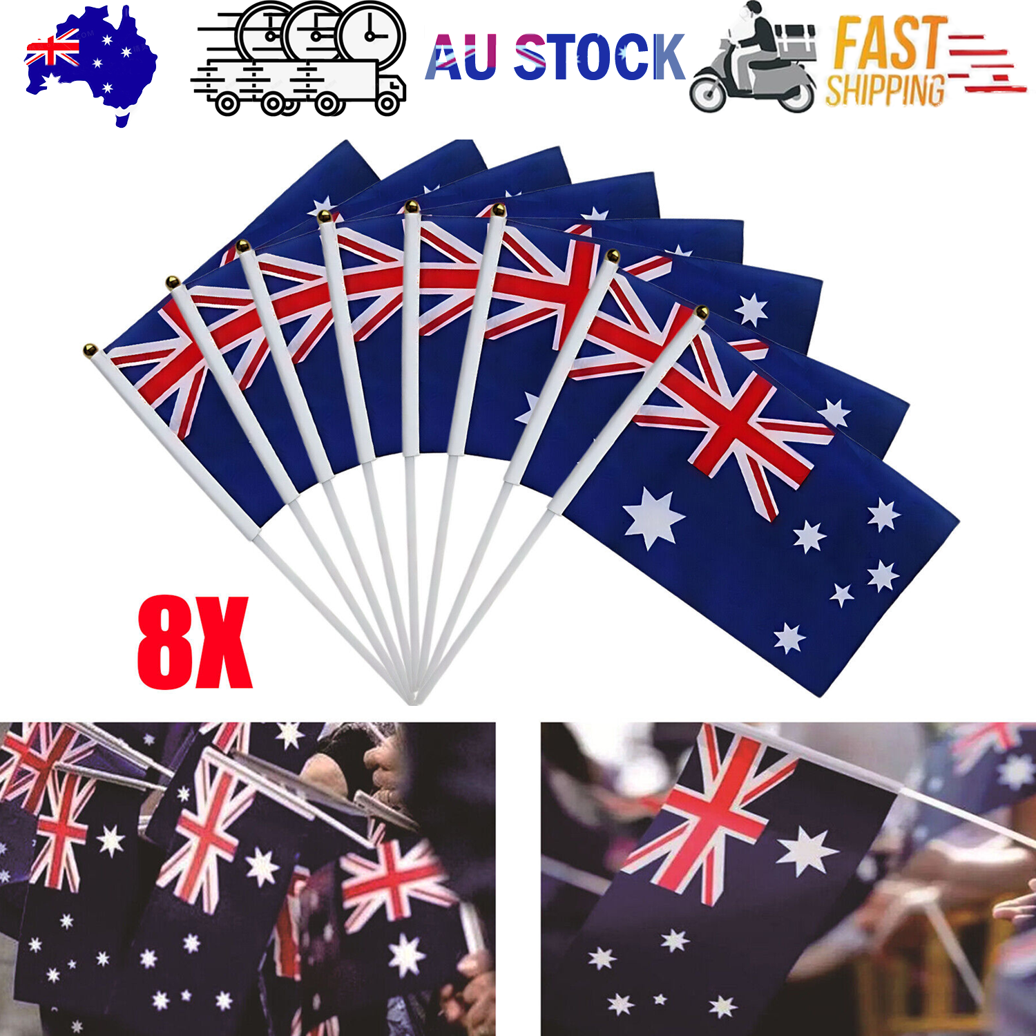 Small Waver Hand Held Aussie Flags Party Supplies Banner AU 8pcs Austr