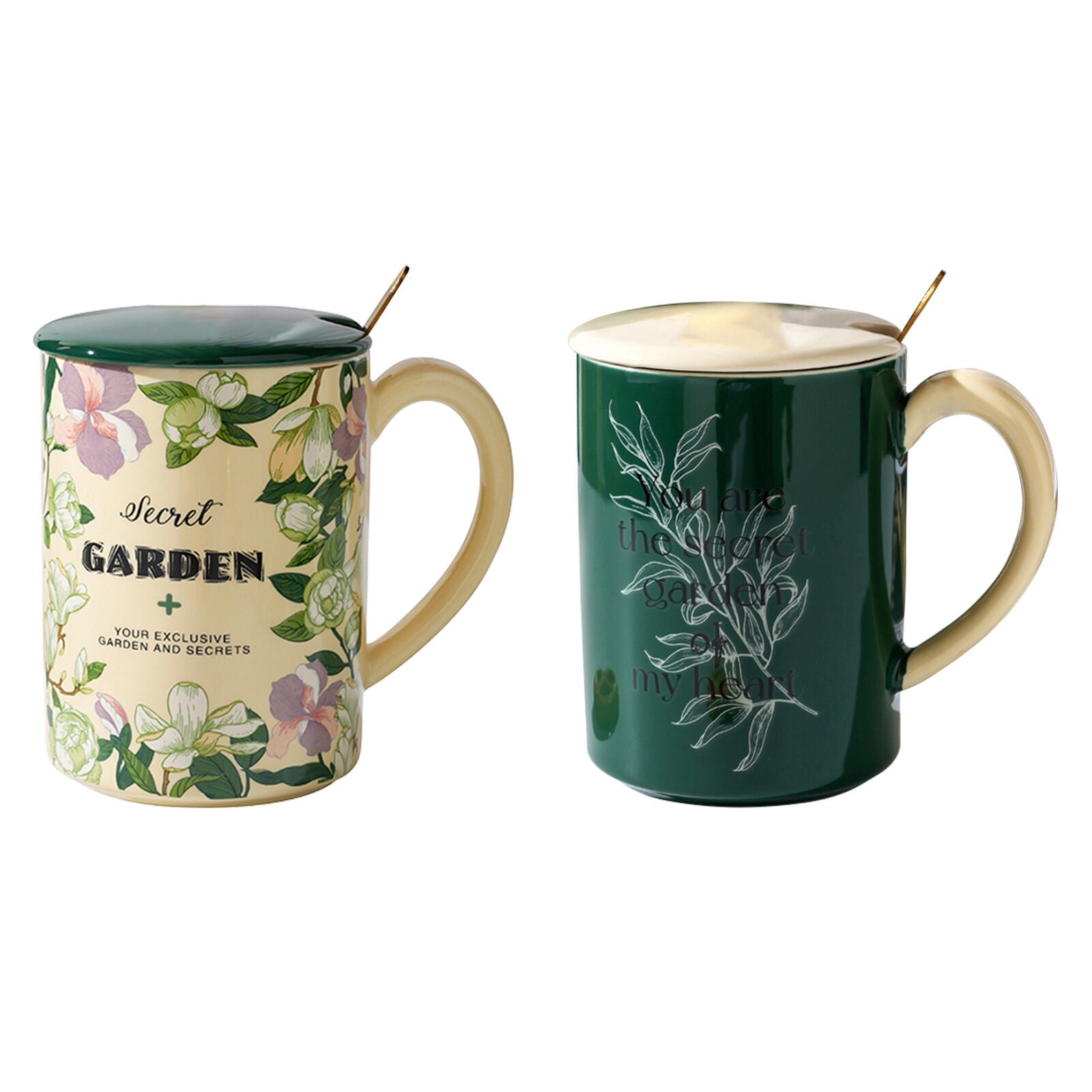 2X High-Fired Ceramic Porcelain Mug Set with Lid 400ml Vintage Floral