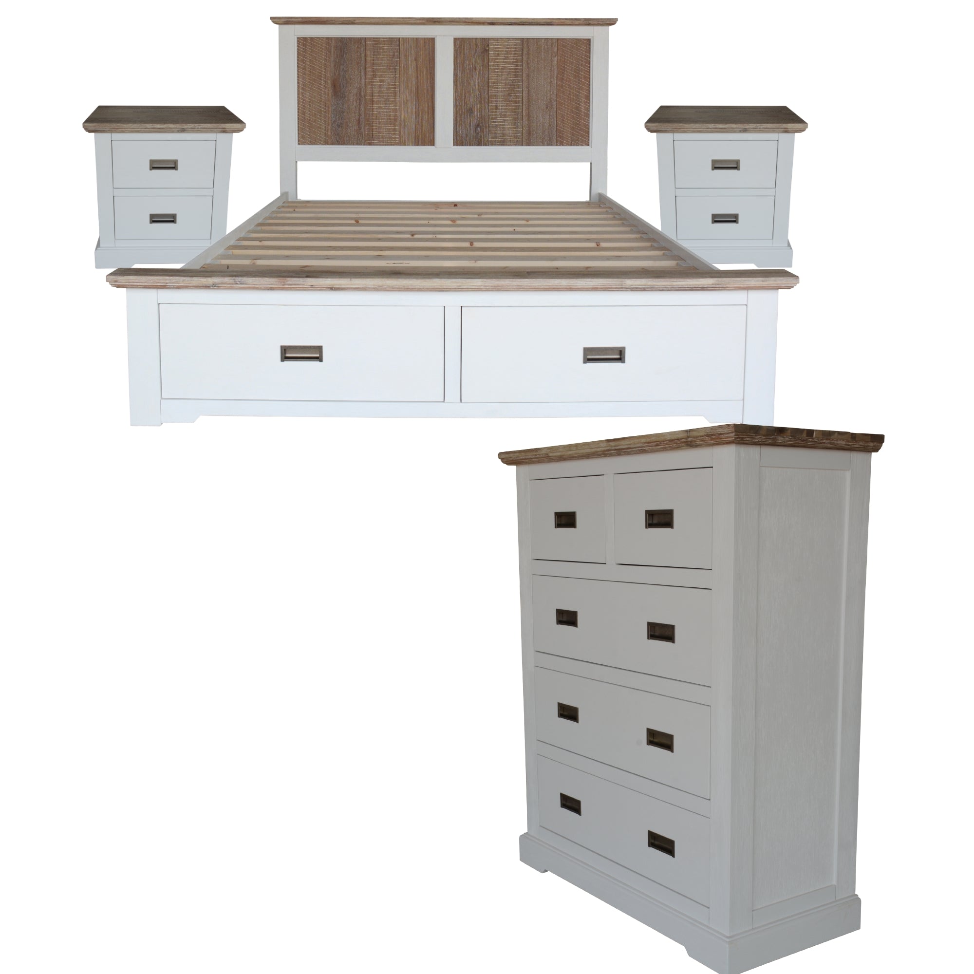 Fiona 4pc Queen Bed Suite Bedside Tallboy Bedroom Furniture Package Wh