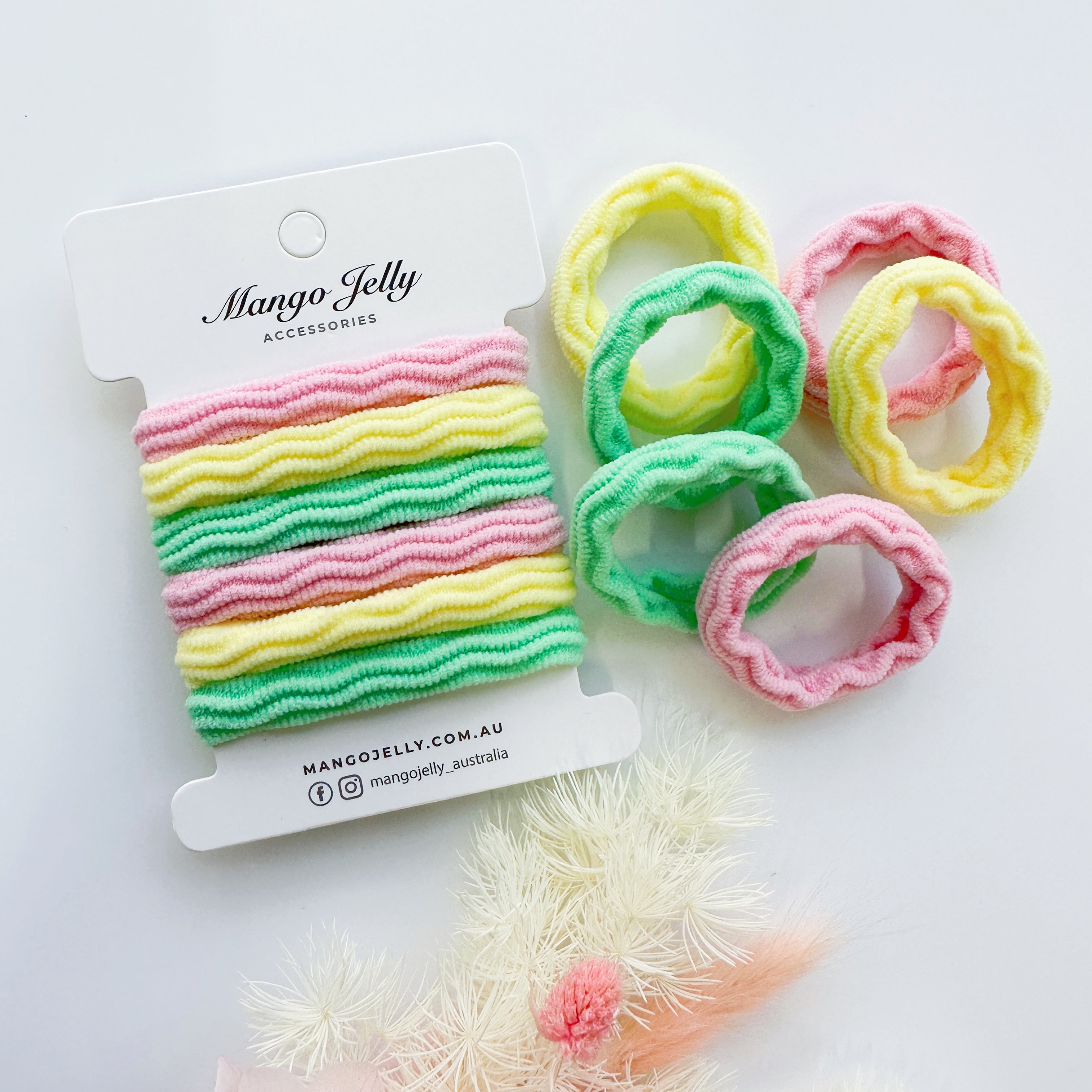 MANGO JELLY Metal Free Textured Hair ties 4cm (Thick) - Pastel-Twin Pa