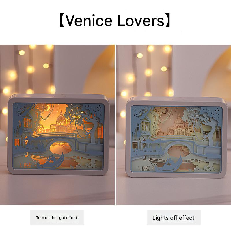 Venice Lovers 3D Paper Carving Night Light - USB Or Battery Powered De