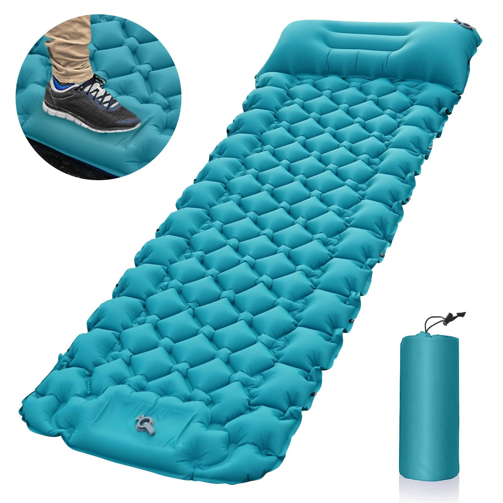 Peacock blue Portable Outdoor Inflatable Mat - Foot-Operated Camping S