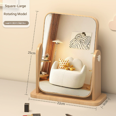 Square Rotating Mirror Tabletop Makeup Mirror - Large Wooden Swivel Va