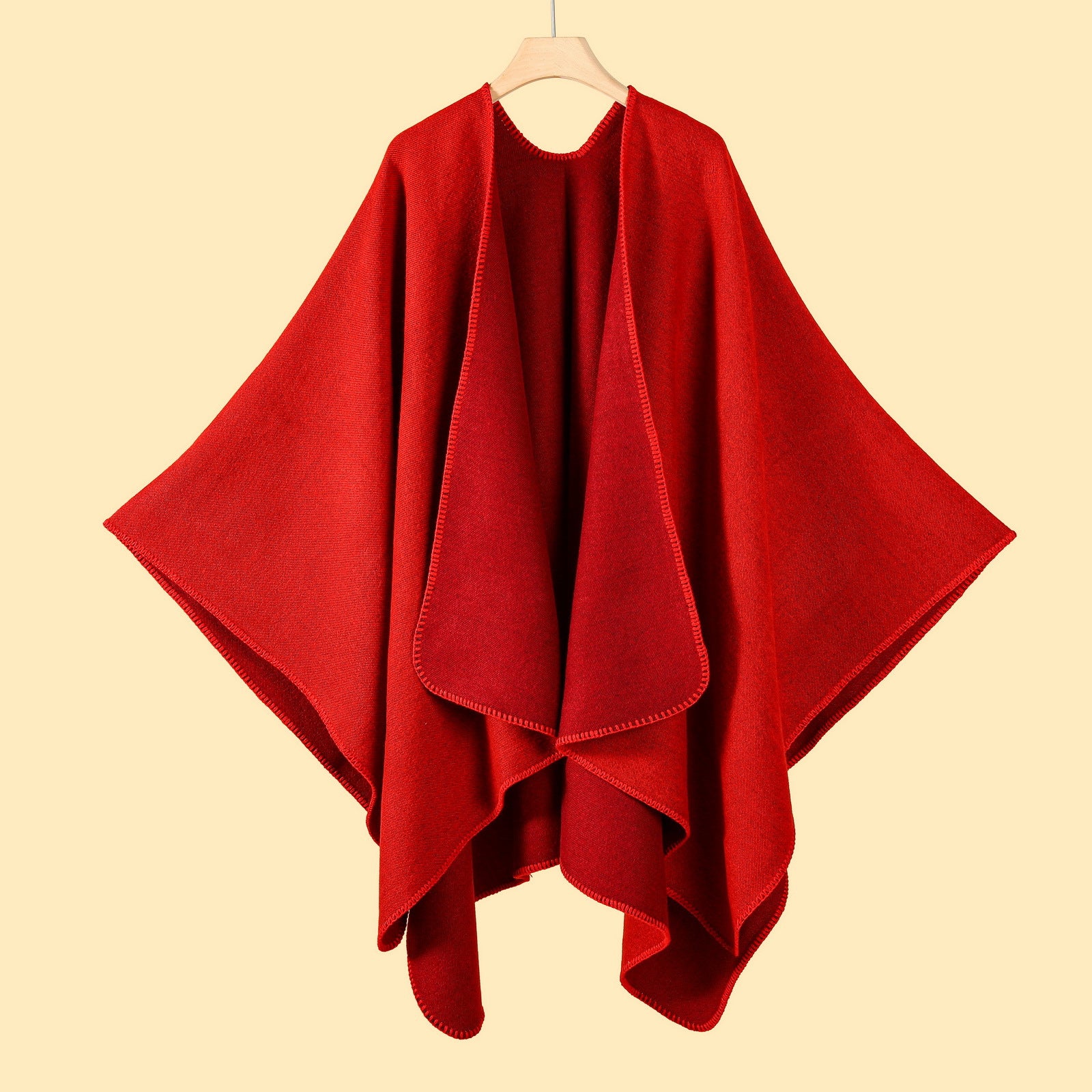 Red Elegant Autumn Winter Shawl - Artistic Split-Design Knit Cloak wit