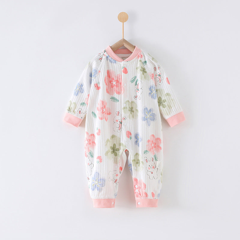 73 Size Rabbit Among Flowers Class A Pure Cotton Long-Sleeve Baby Ones