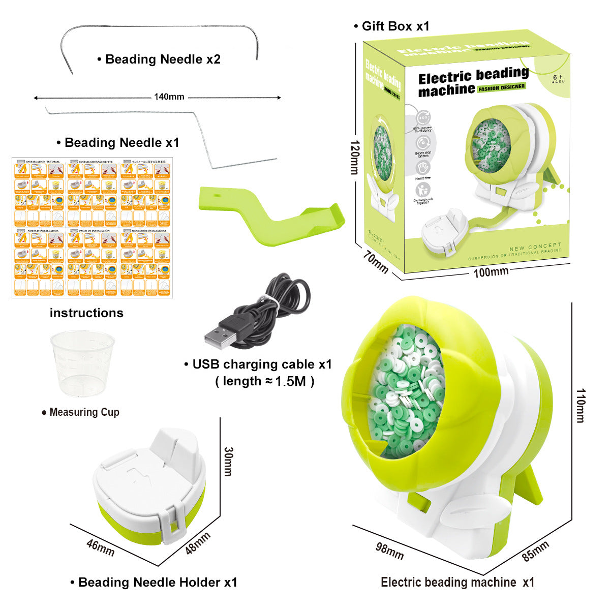 Green Automatic Bead Loader - Electric DIY Jewelry Making Kit with Acc