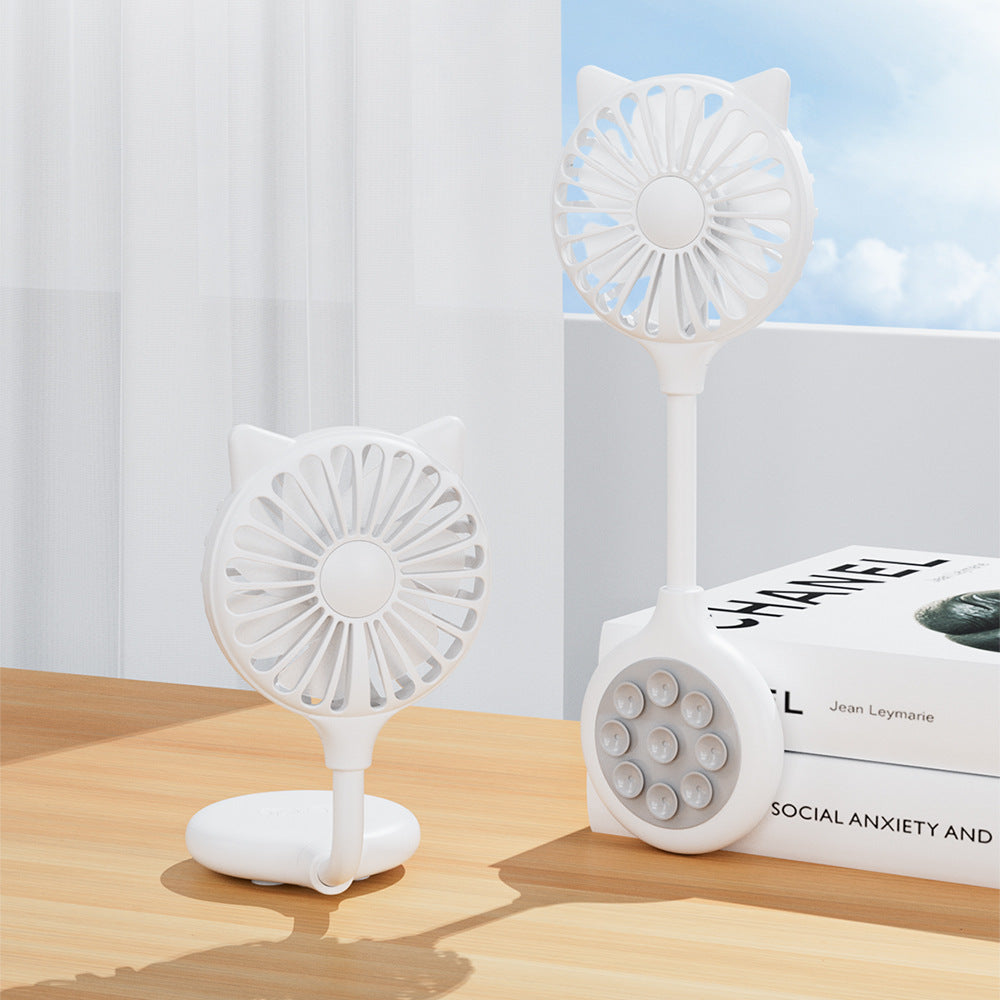 2 Pcs White Portable USB Mini Fan with Suction Cup - 360-Degree Adjust