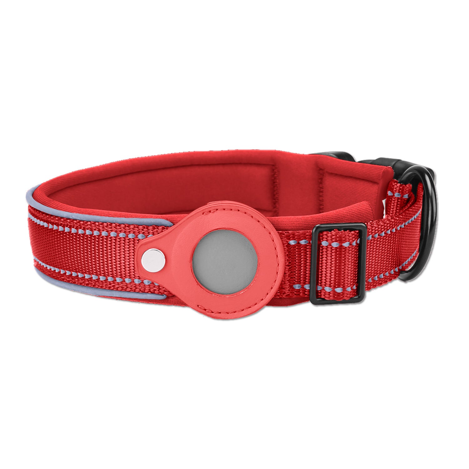XL Red Secure Nylon Dog Collar with Built-in Apple AirTag (not include