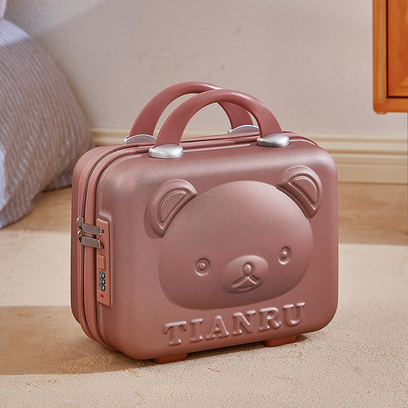 Cute Bear Face Hard-Shell Storage Case with Lock - 14-Inch gold Travel