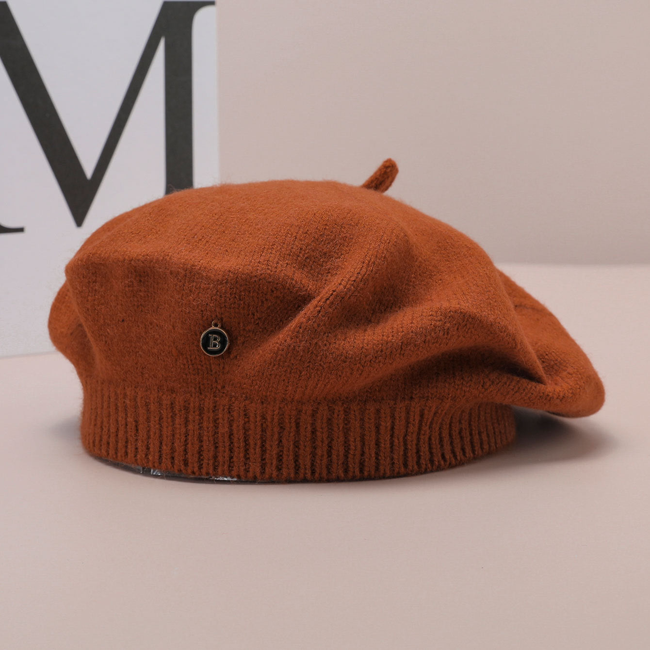 Brown Vintage Inspired Knitted Beret - Stretchy & Comfortable Wool Ble