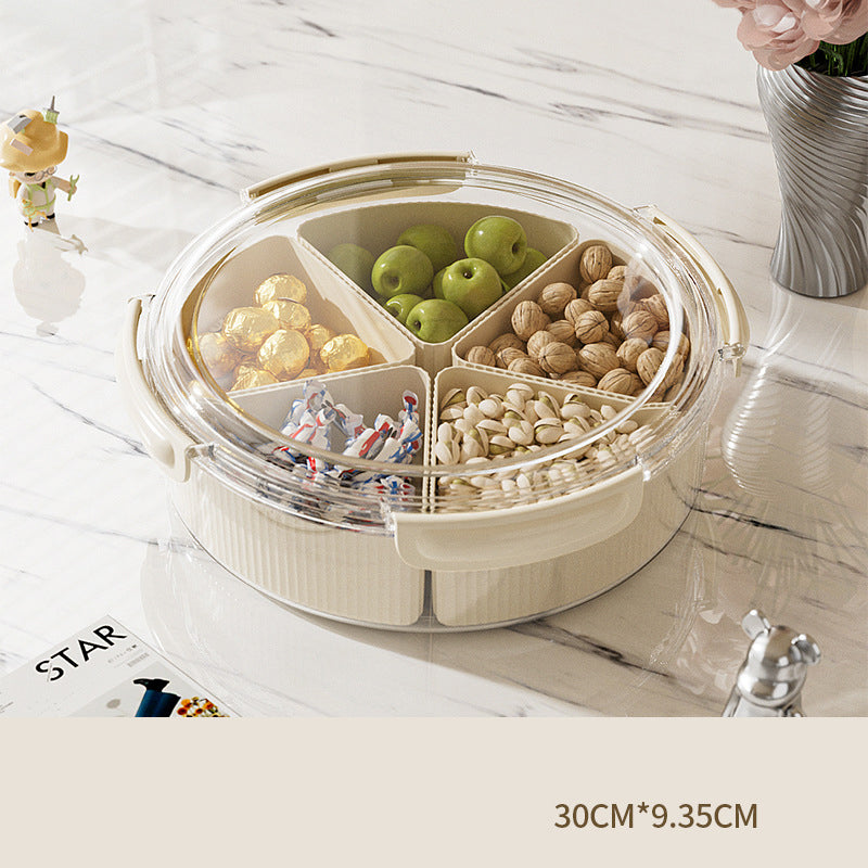 Beige And Beige Snap Button Elegant Compartment Serving Tray with Lid