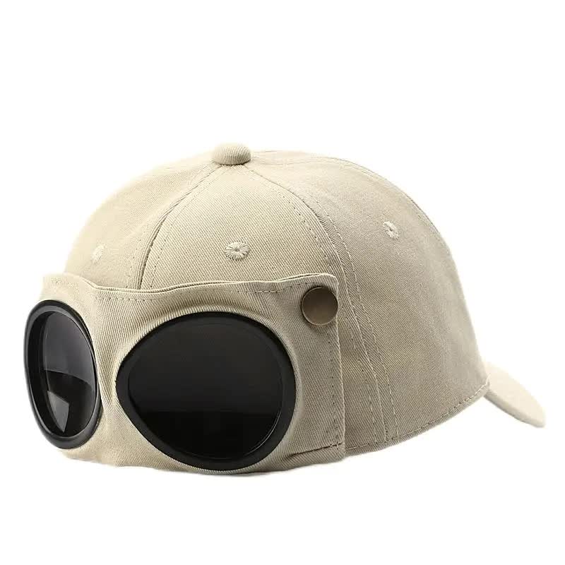 Beige Stylish Aviator Goggle Baseball Cap - Unisex Outdoor Cotton Sun