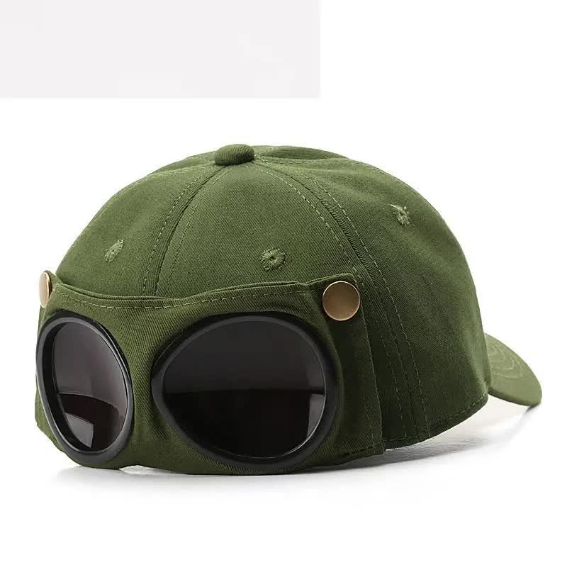 Army Green Stylish Aviator Goggle Baseball Cap - Unisex Outdoor Cotton