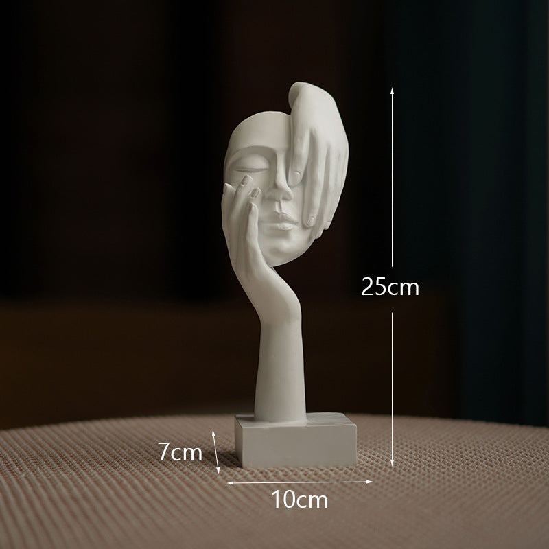 White Style 3 Elegant Abstract Face Sculpture - Modern Resin Art Figur