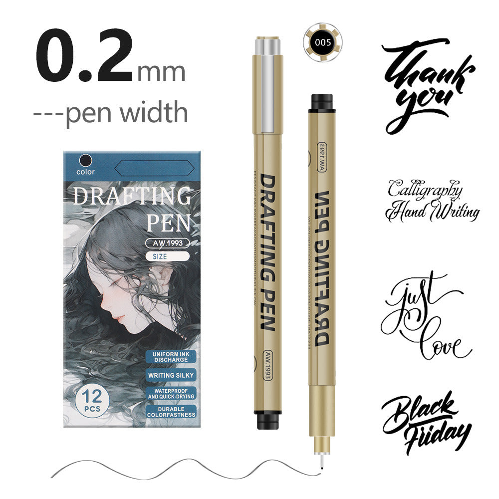 0.2mm 24-Piece Precision Drawing Pen Set - Waterproof Anime Sketching