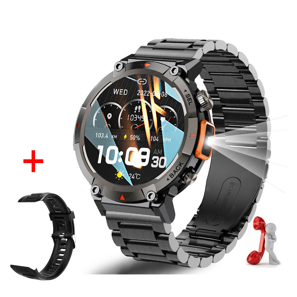 Black-orange Steel Belts Outdoor Smartwatch with 1.45-Inch HD Round Sc