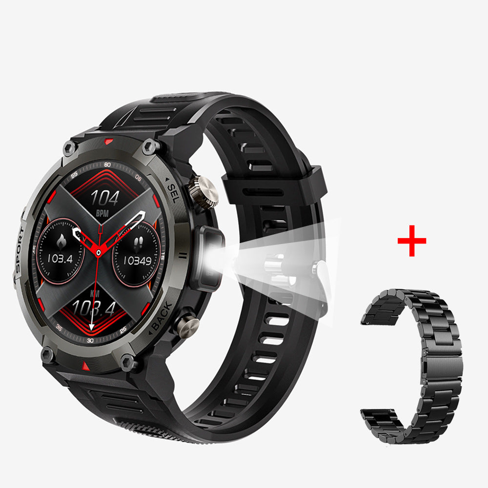 Black Steel Belts Outdoor Smartwatch with 1.45-Inch HD Round Screen an