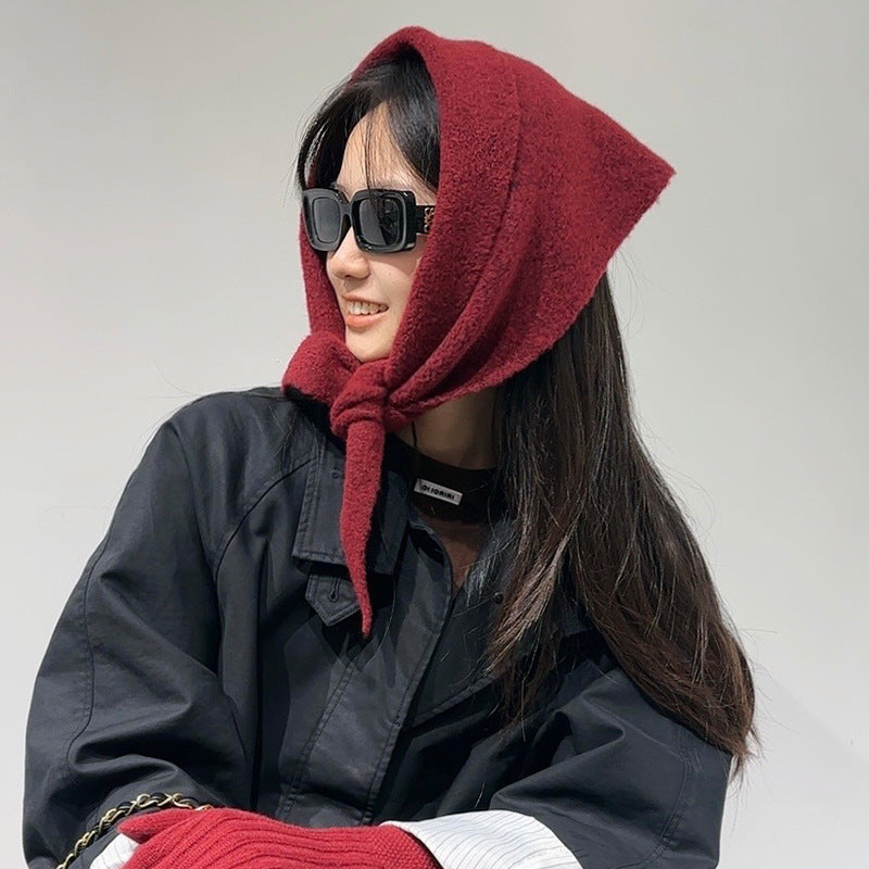 2-Piece Red Elegant Wool Blend Triangle Scarf - Luxurious Knit Shawl f