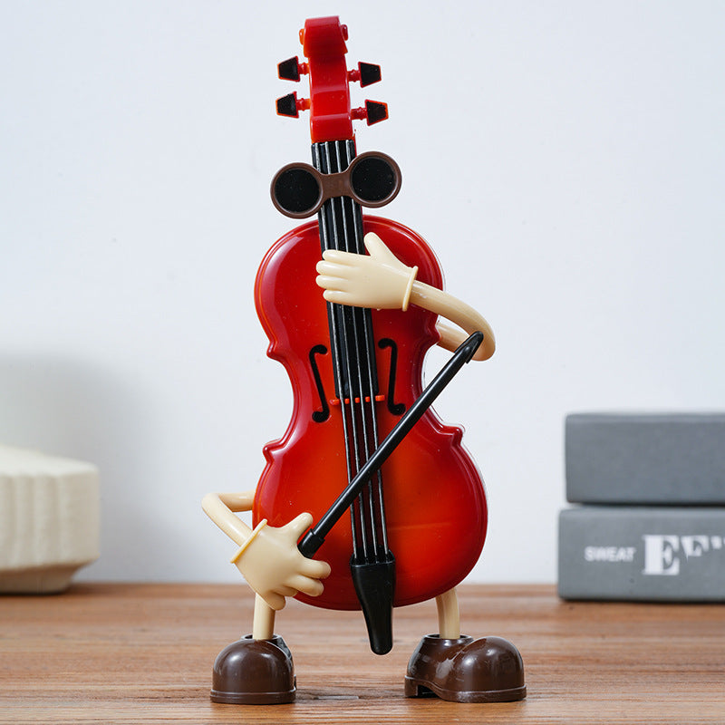 Dancing Musical Instrument Figurines - Wind-Up Guitar & Cello Toys wit