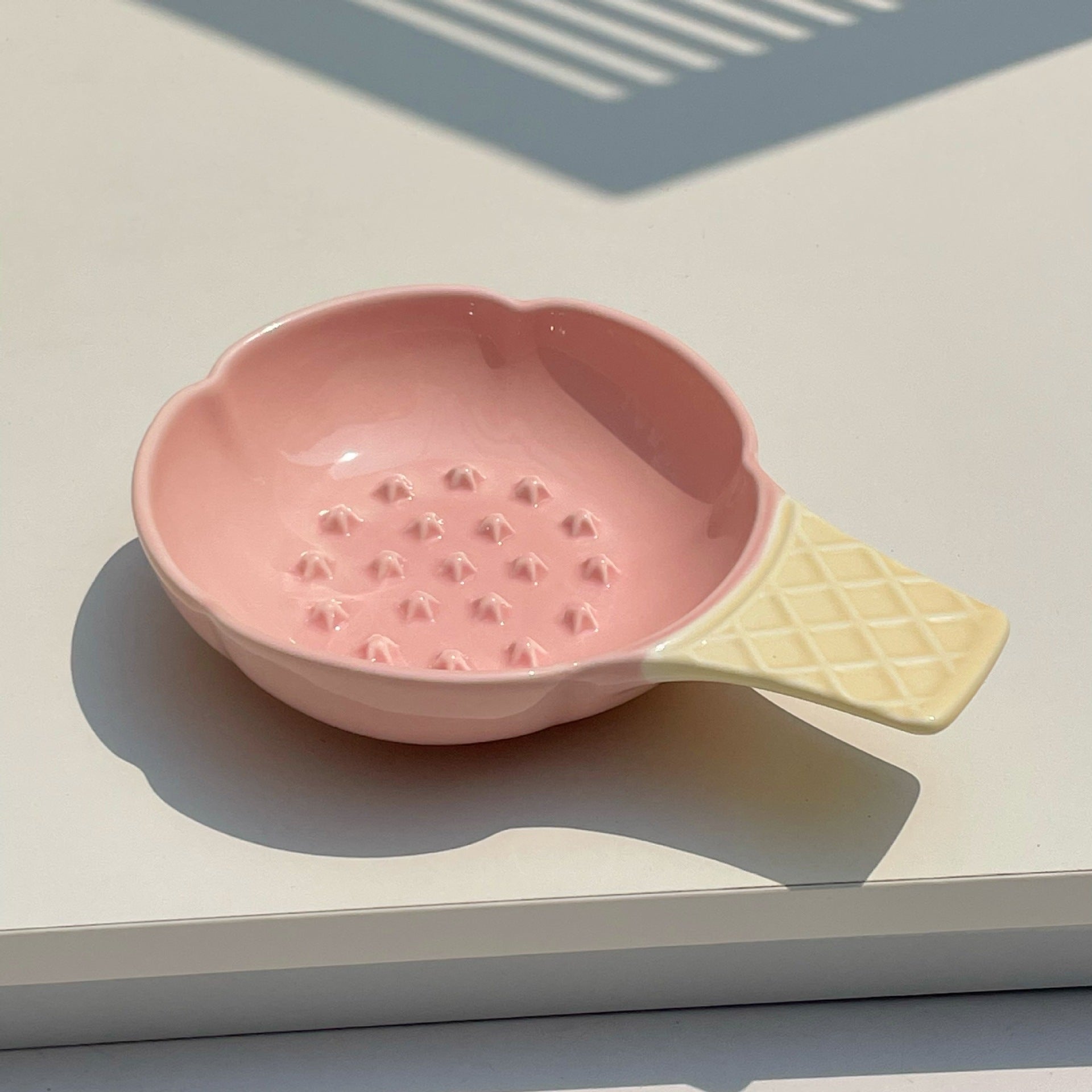 Pink and Yellow Adorable Ice Cream Cone Ceramic Slow Feeder Pet Bowl