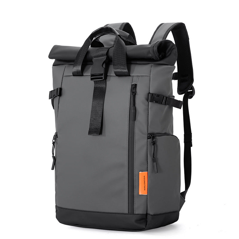 Grey Urban Explorer Roll-Top Backpack - Water-Resistant Large Capacity