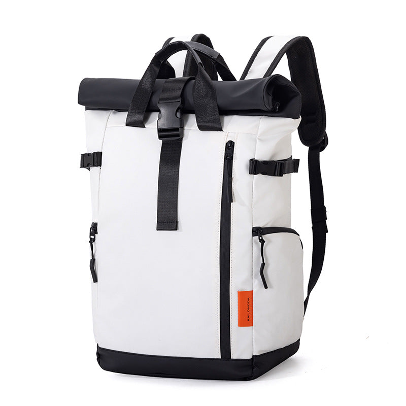White Urban Explorer Roll-Top Backpack - Water-Resistant Large Capacit