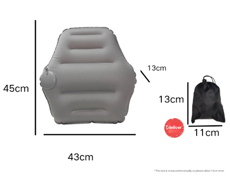 Grey Ultralight Inflatable Lumbar Support Pillow - Portable Ergonomic