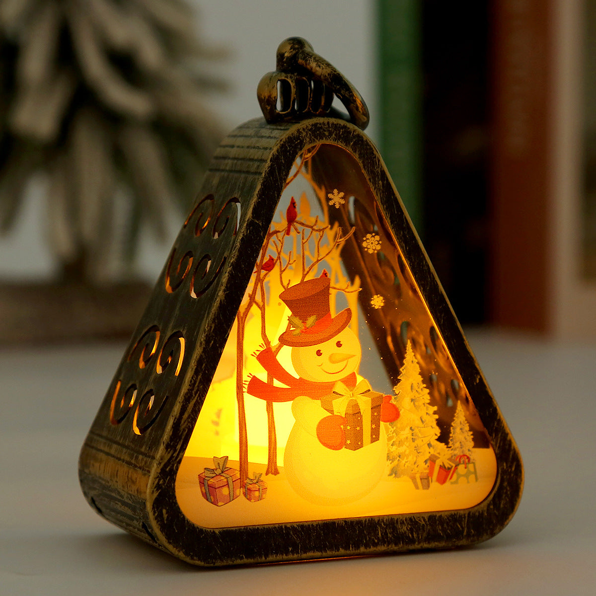 Bronze color Snowman Charming Christmas Scene Mini Lanterns (Set of 3)