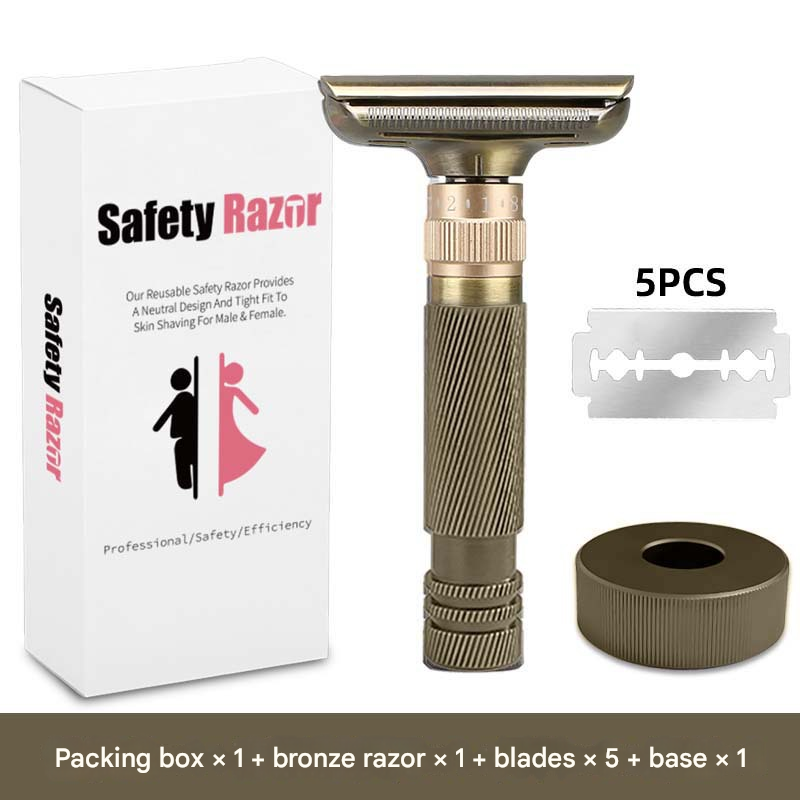 Bronze color Premium Adjustable Double Edge Safety Razor Kit - 8-Setti