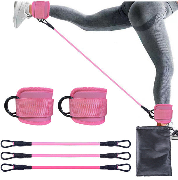 Pink Silver Snap Resistance Bands Set with Ankle Straps for Glute Kick