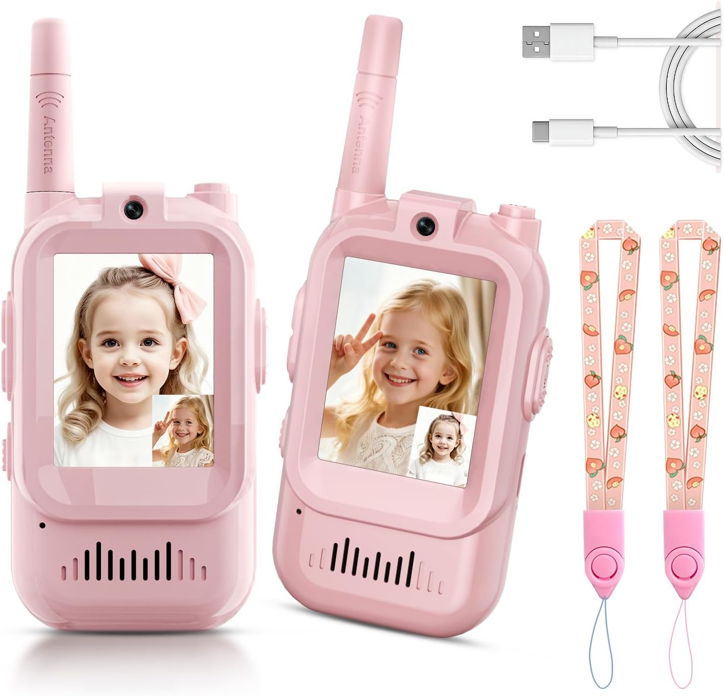 2-Pack Mini Wireless Video Intercom Set for Children(Pink) - Education