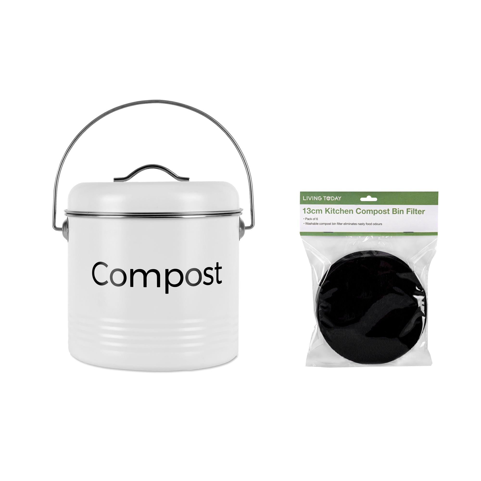 3.5L Kitchen Bench Compost Bin with 6 Replacement Activated Carbon Fil