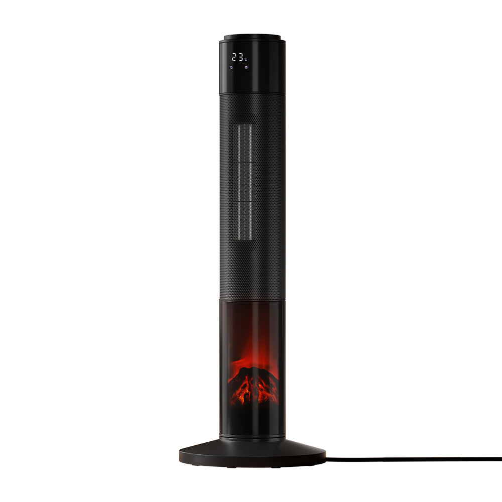 Devanti Electric Ceramic Tower Heater 3D Flame Oscillating Remote Cont