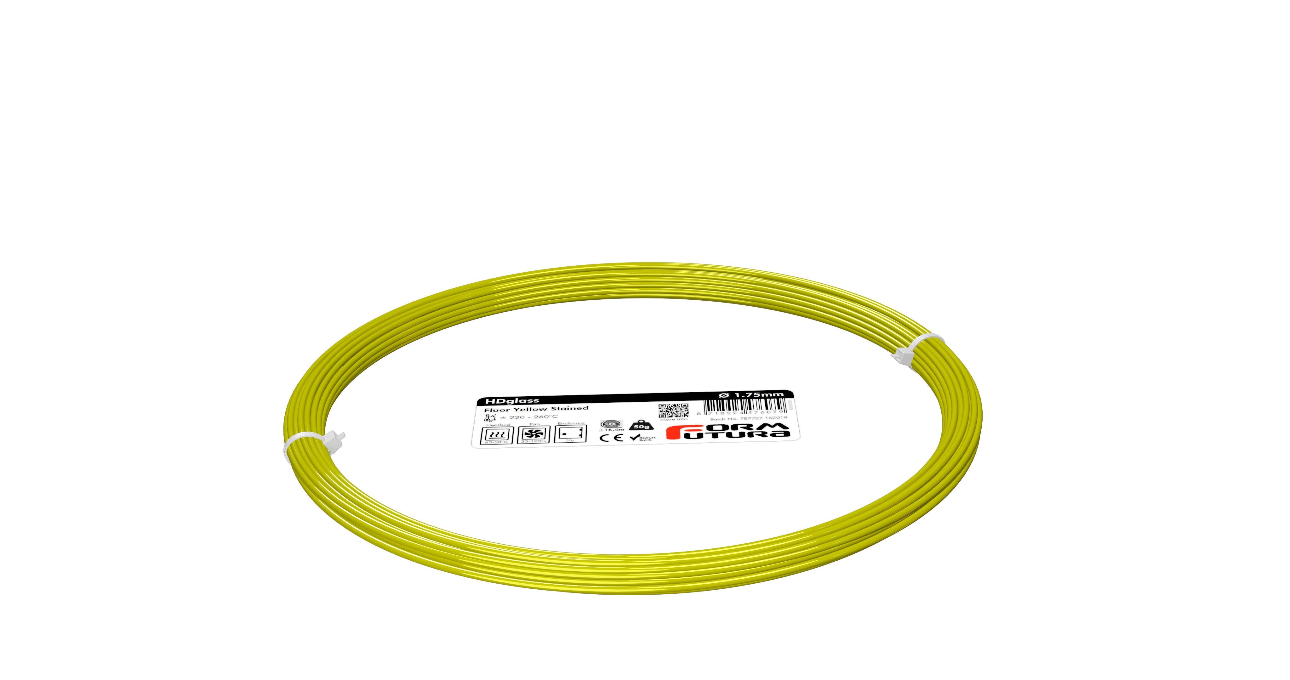 PETG Filament HDglass 1.75mm Fluor Yellow Stained 50 gram 3D Printer F