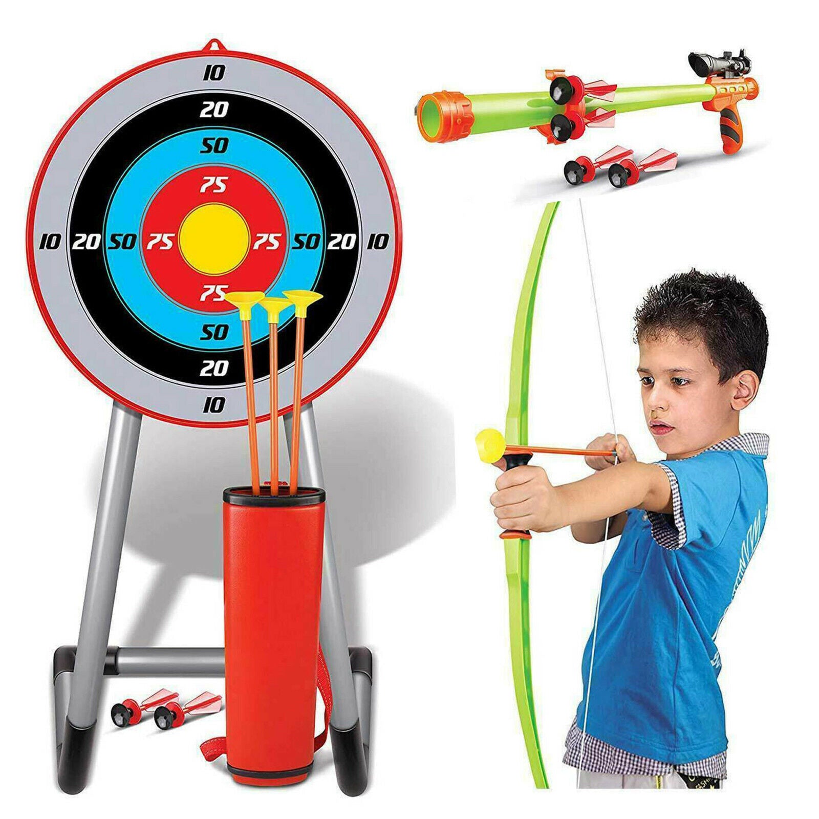 New Kingsport Large 2 in 1 Archery Set Kids Suction Arrows Target 90cm