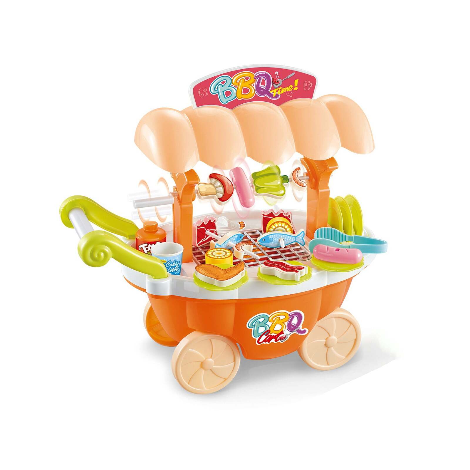 Kids Toy 27pc 33cm Rotating/Roasting BBQ Trolley w/Veggie/Fish/Meat/Li