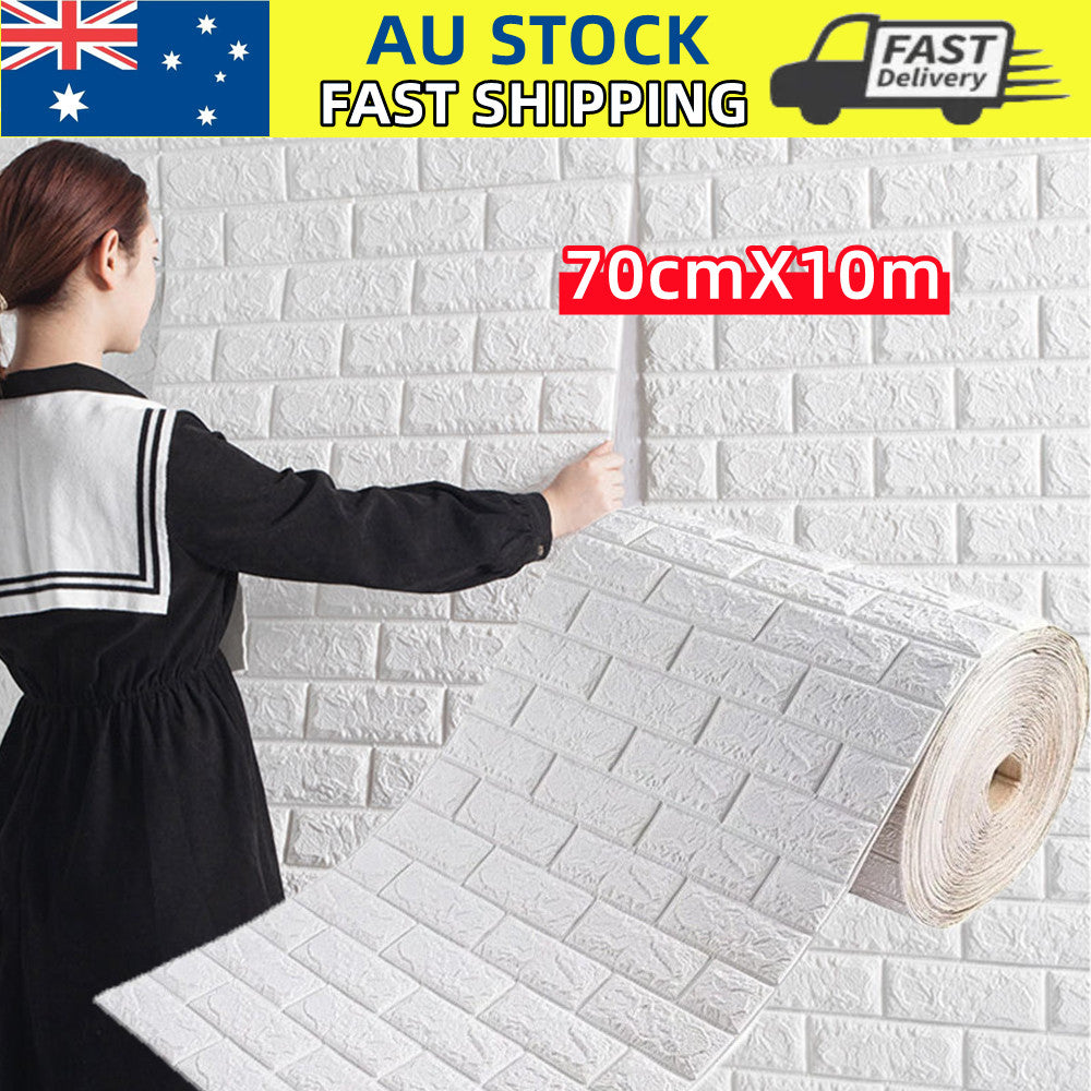 70CMx10M 3D Wall Paper Panel Foam Brick Self Adhesive Waterproof Wallp