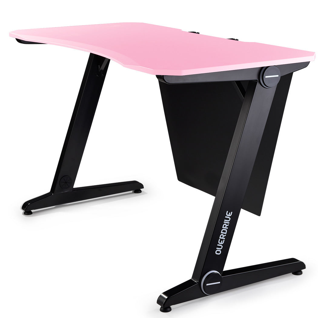 OVERDRIVE Gaming Computer PC Desk Z-Style, Pink and Black, Cable Manag