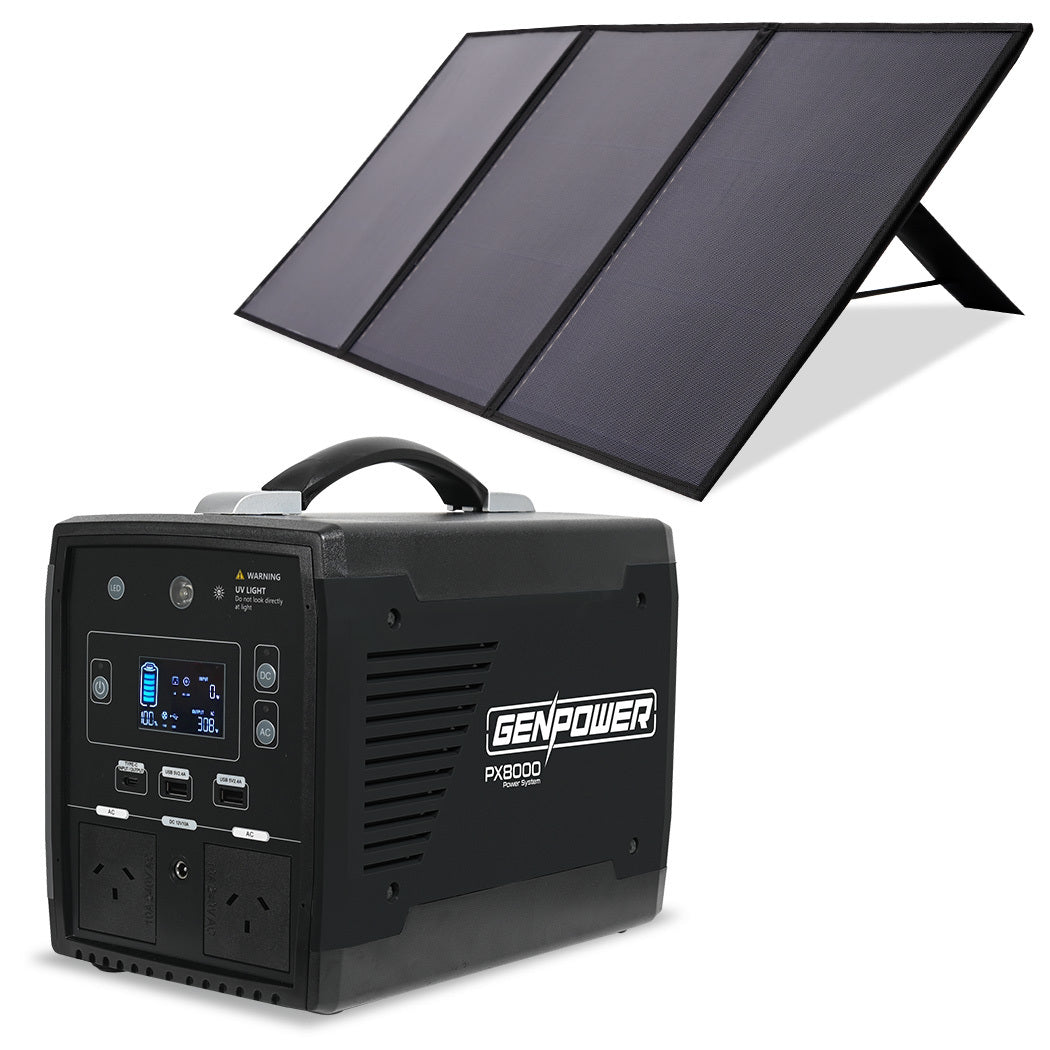 GENPOWER Portable Power Station Solar Generator with Folding Solar Pan