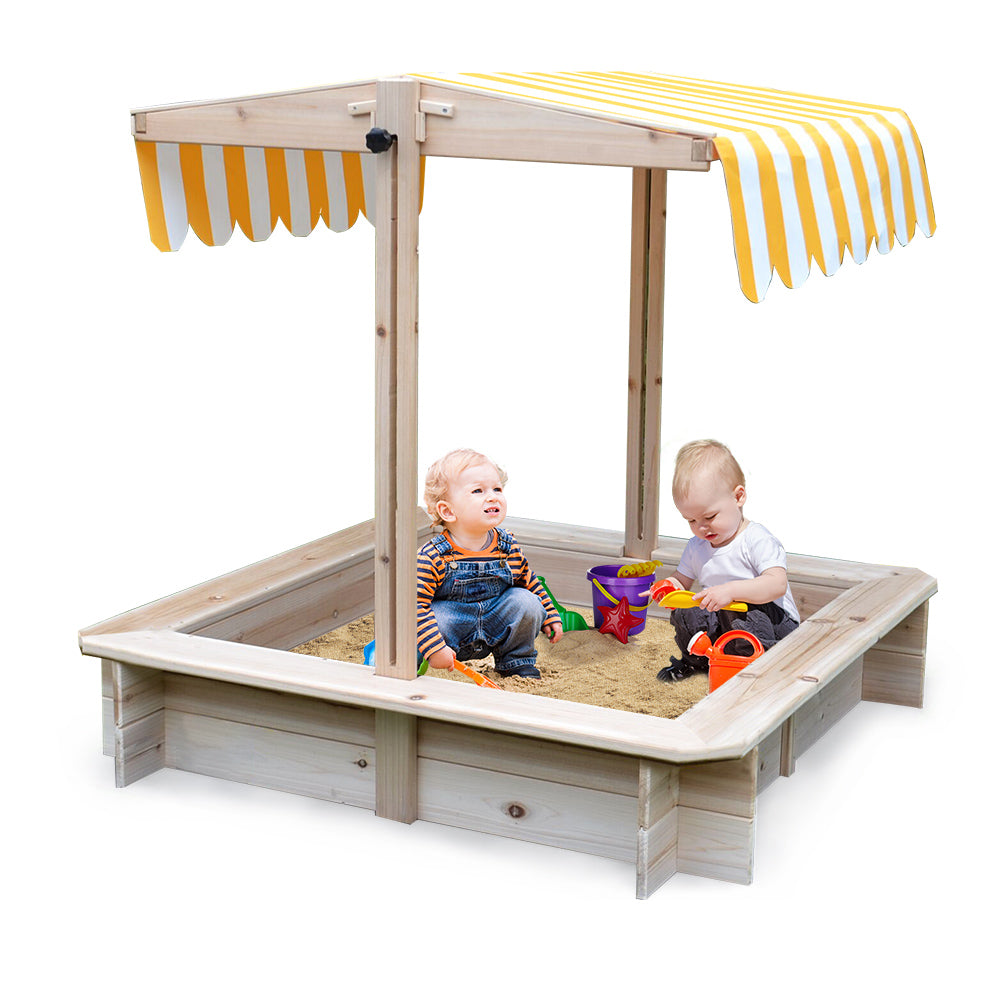 ROVO KIDS Sandpit Toy Box Canopy Wooden Outdoor Sand Pit Children Play