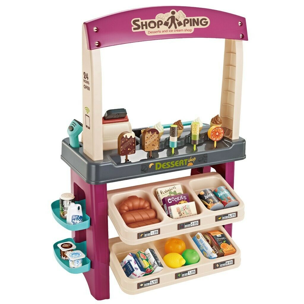 Kids Supermarket Ice Cream Cart Shop Dessert Food Pretend Role Play Se