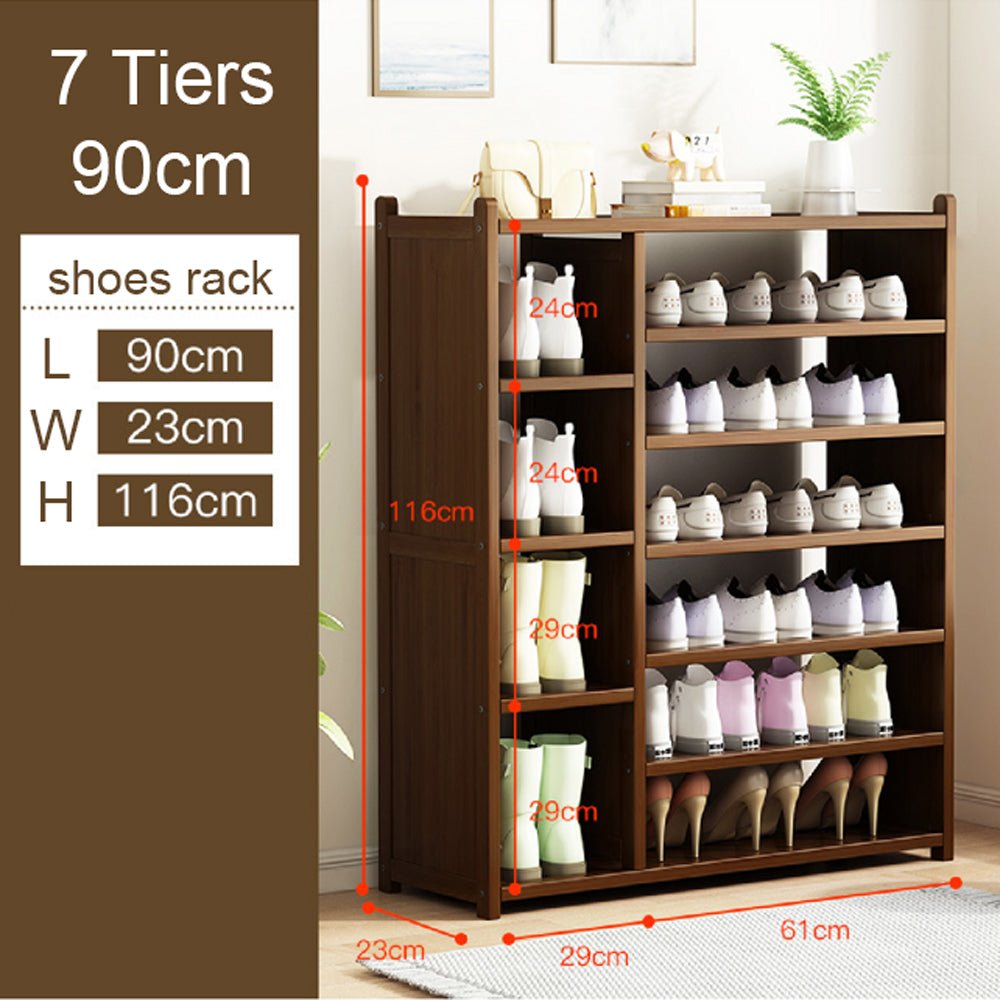7 Tier Tower Bamboo Wooden Shoe Rack Boot Shelf Stand Storage Organize