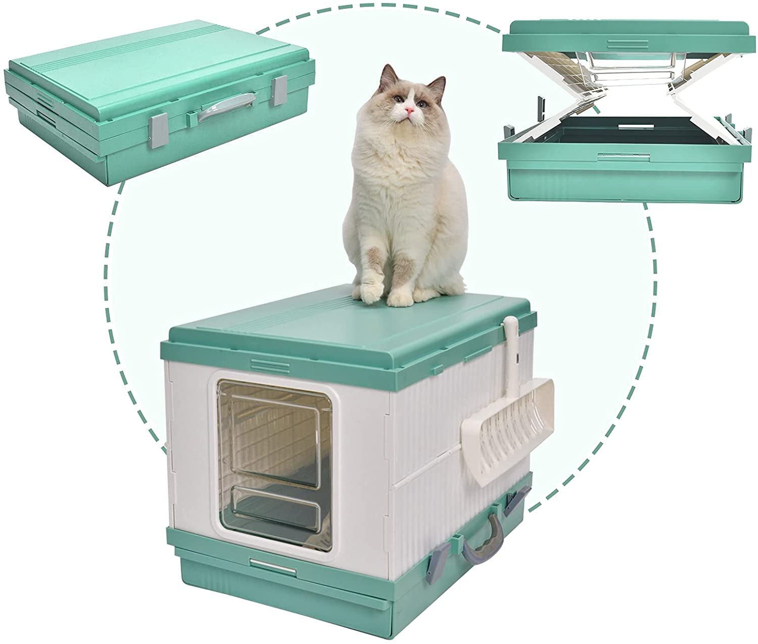 YES4PETS XL Portable Cat Toilet Litter Box Tray Foldable House with Ha