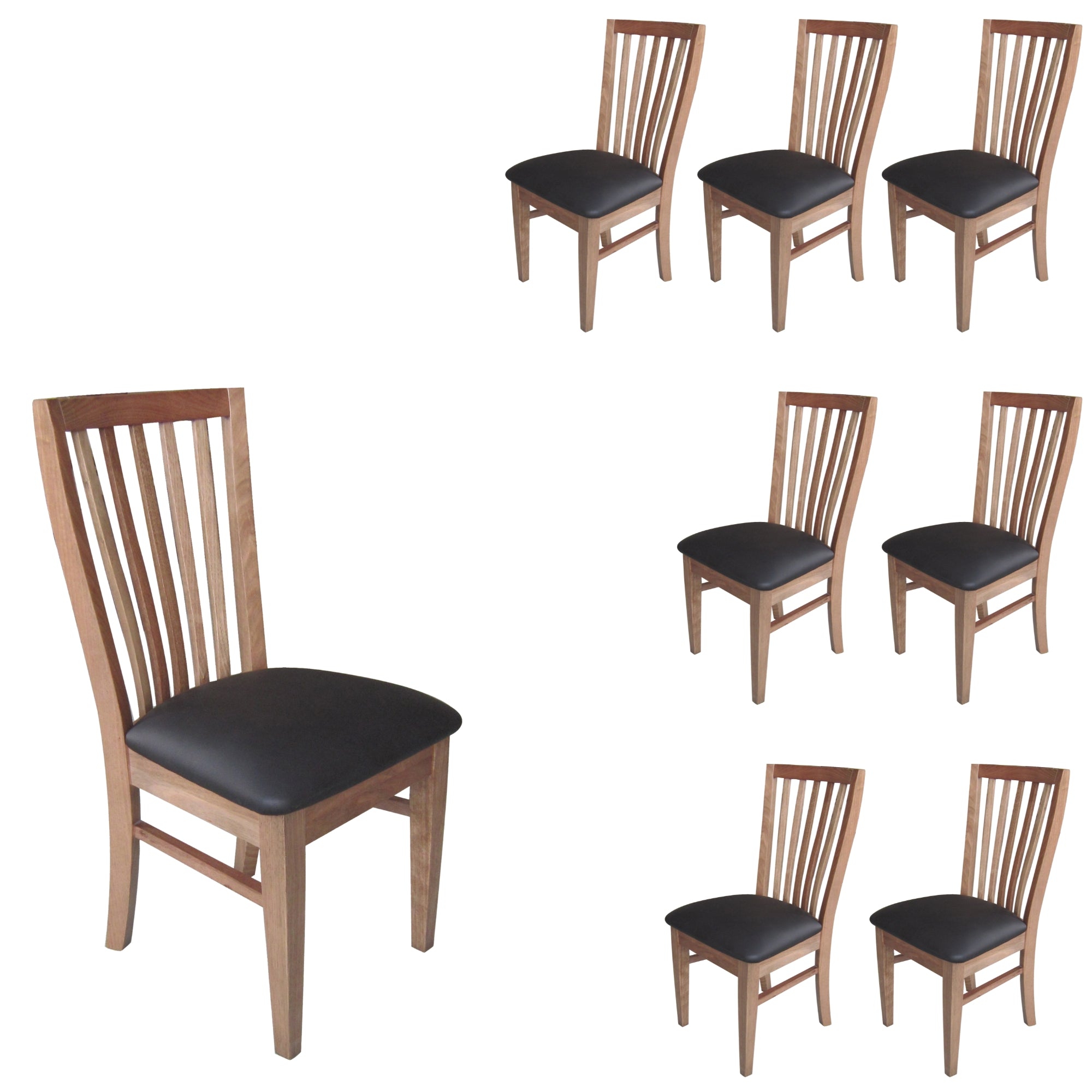 Fairmont 8pc Set Dining Chair PU Leather Seat Slat Back Solid Oak Timb