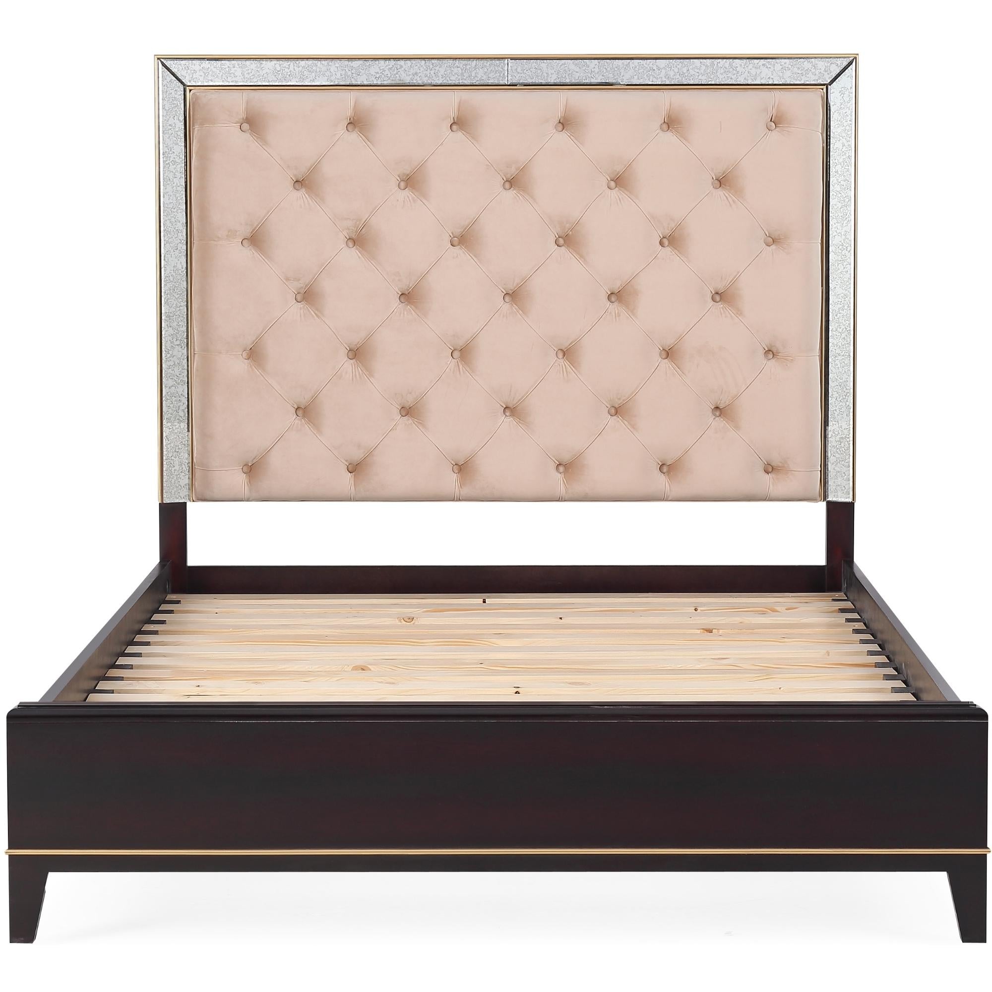 Scarlet Antique Queen Bed Frame Velvet Fabric Bedhead Solid Birch Timb